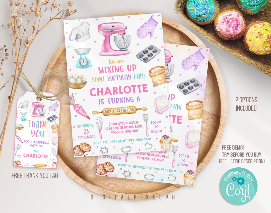 Editable Baking Birthday Party Invitation, Baking Party Invite, Cooking ...