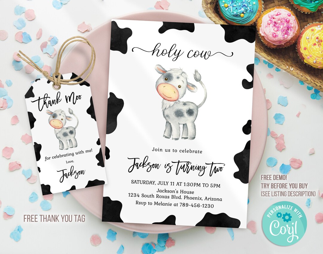 Editable Holy Cow Birthday Invitation Template, Holy Cow Birthday ...