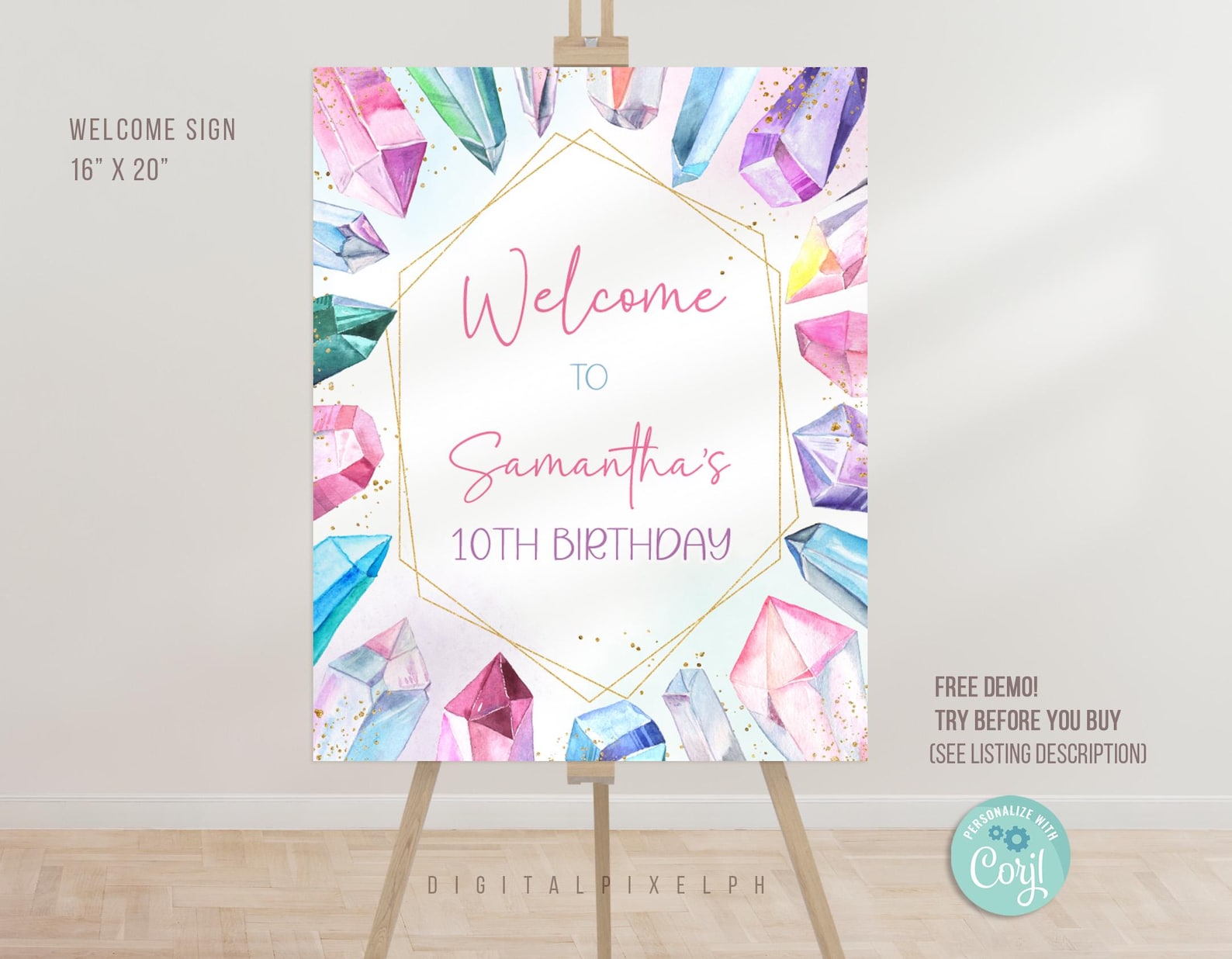 Editable Crystal Gemstone Welcome Sign Template, Crystal Gemstone ...