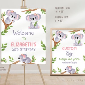 Editable Koala Birthday Welcome Sign Template, Koala Custom Sign ...