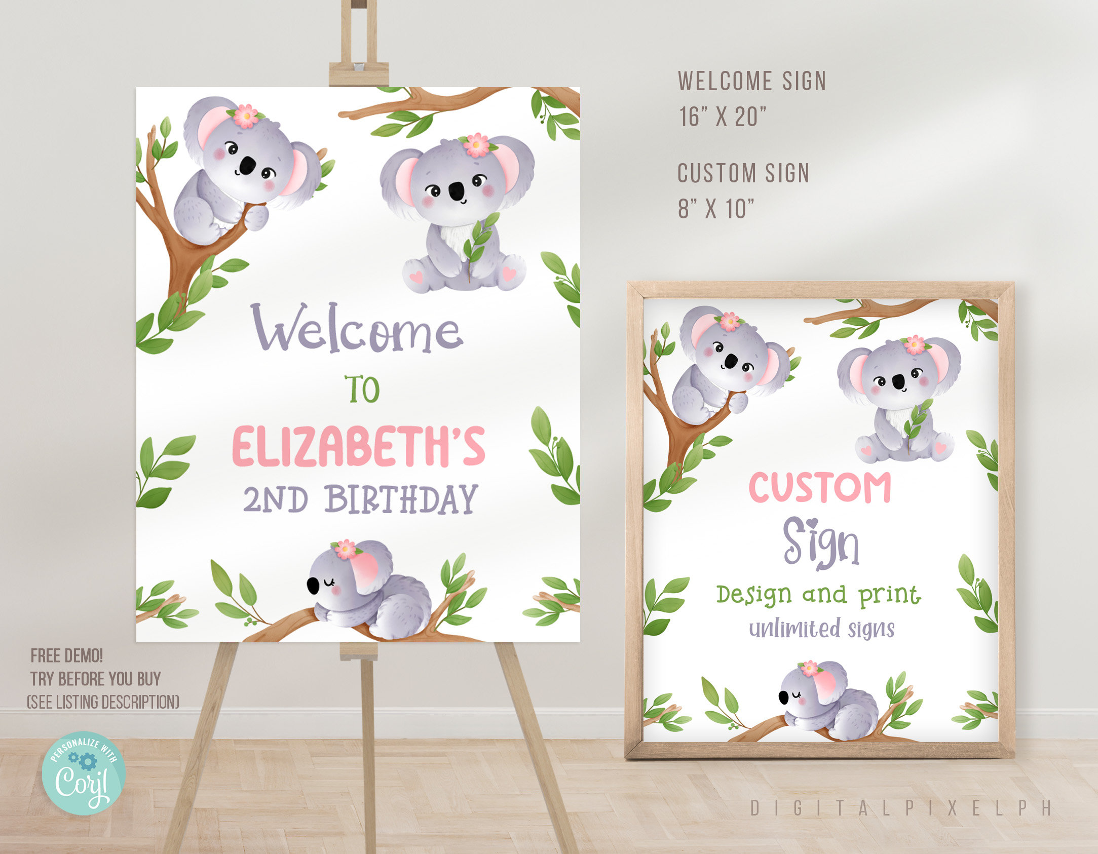 Editable Koala Birthday Welcome Sign Template, Koala Custom Sign ...