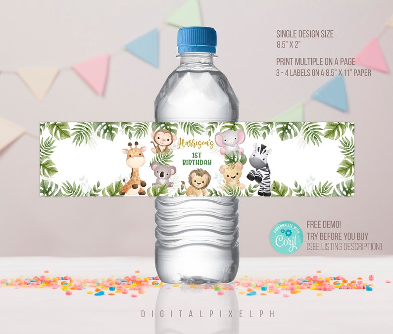 Editable Safari Water Bottle Label, Safari Label, Safari Animals Water ...