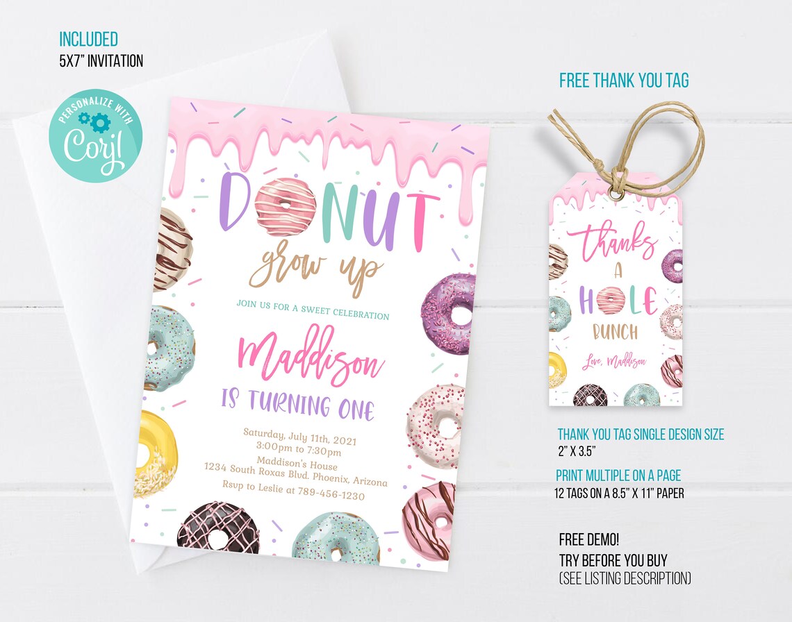 Donut Birthday Invitation Donut Birthday Invite Donut Party - Etsy