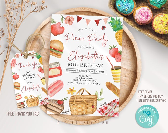 Editable Picnic Birthday Invitation - Digital Picnic Party Invite ...