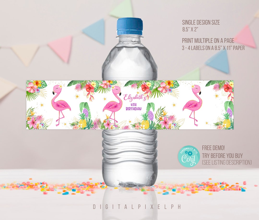 Editable Flamingo Water Bottle Label, Flamingo Label, Flamingo Water ...
