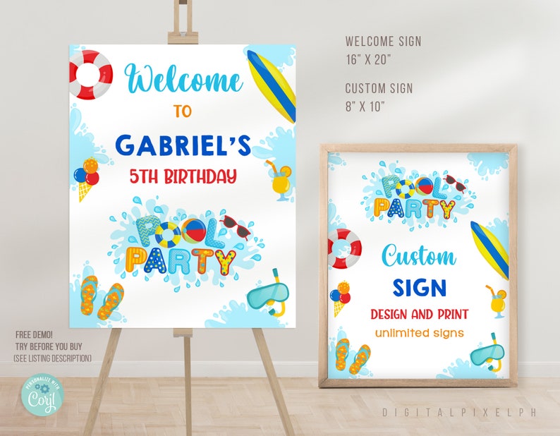 Editable Pool Party Welcome Sign Template, Pool Party Custom Sign ...