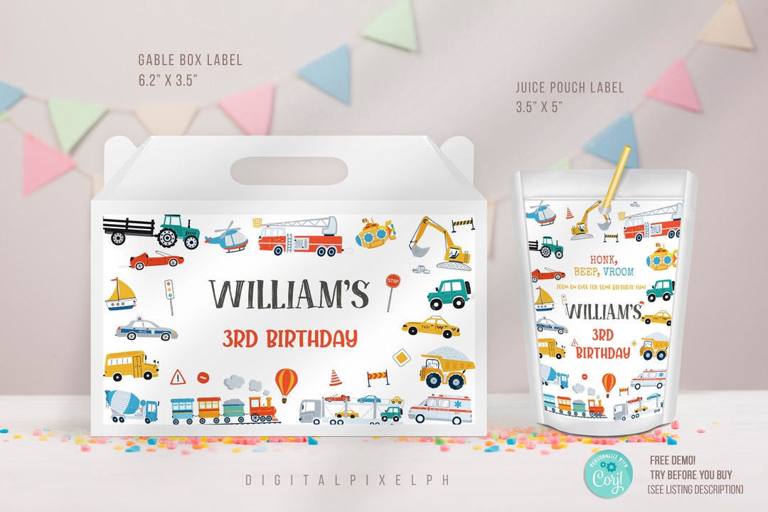 Transportation Capri Sun Labels, Transportation Vehicle Juice Labels ...