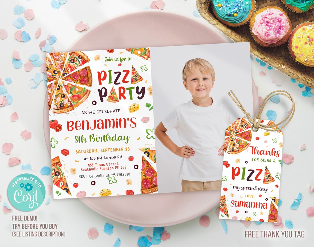 Editable Pizza Party Birthday Invitation Template, Pizza Birthday ...
