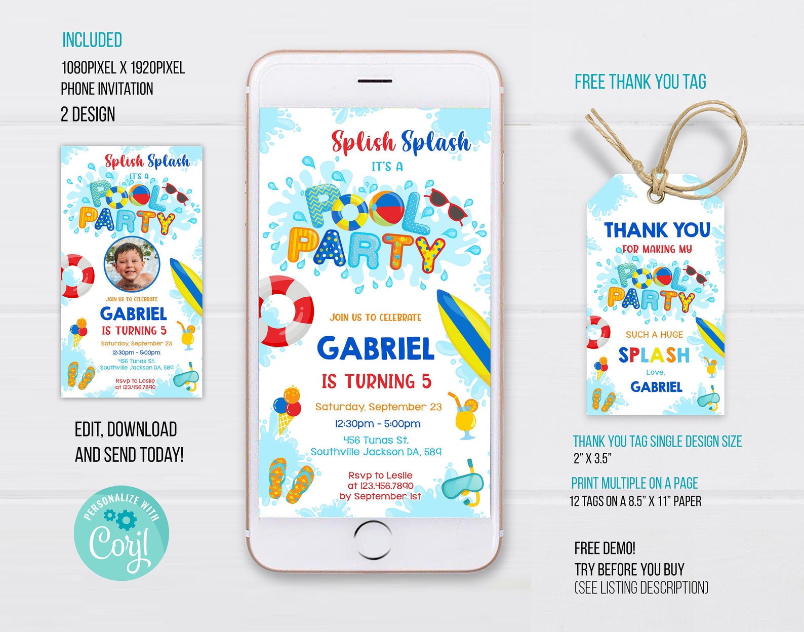 Pool Party Phone Birthday Invitation Template Pool Party - Etsy