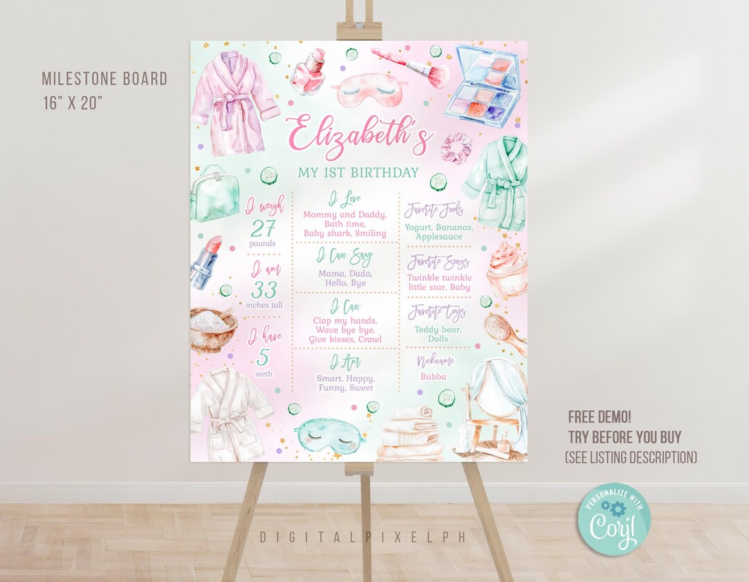 Editable Spa Party Milestone Poster Template, Spa Party Milestone ...