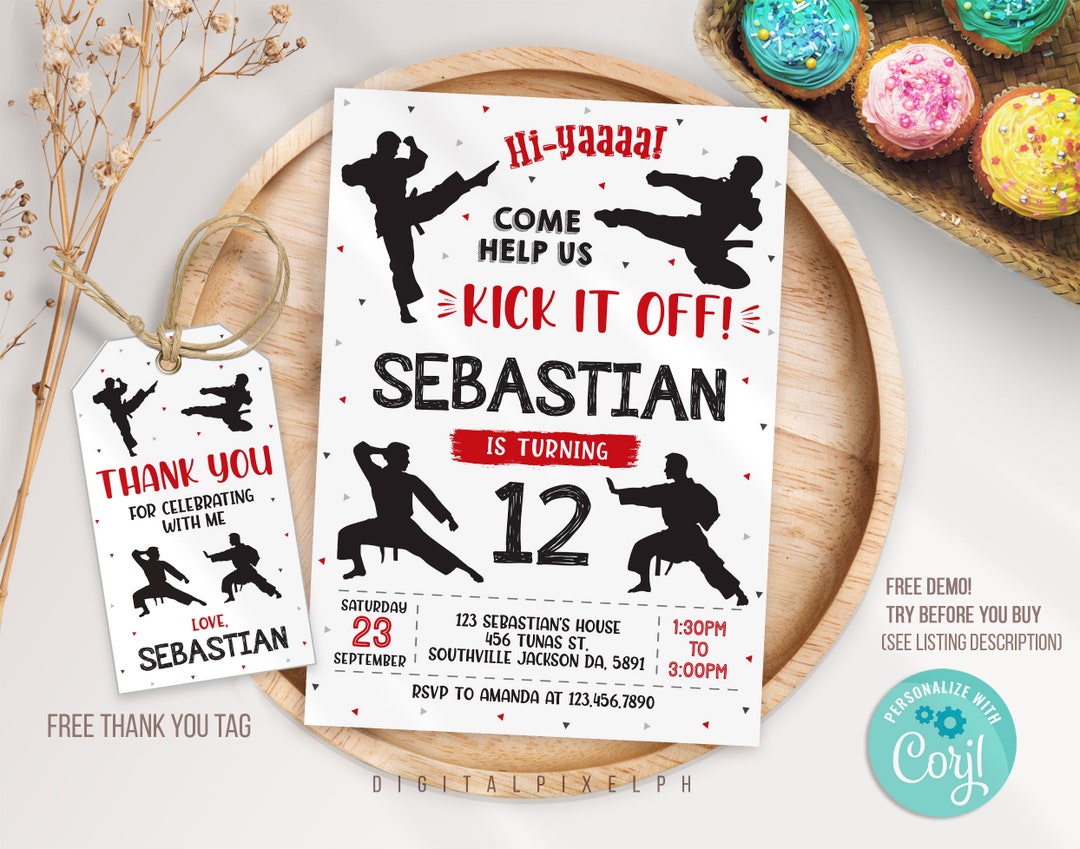 Editable Karate Birthday Invitation Template, Taekwondo Birthday ...