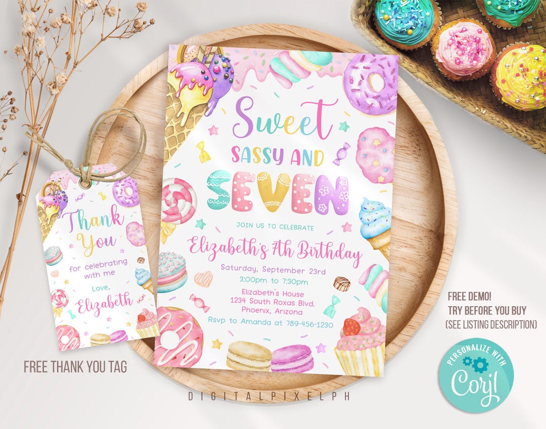 Editable Sweets Candy Invitation, Sweet Candy Birthday Invitation ...