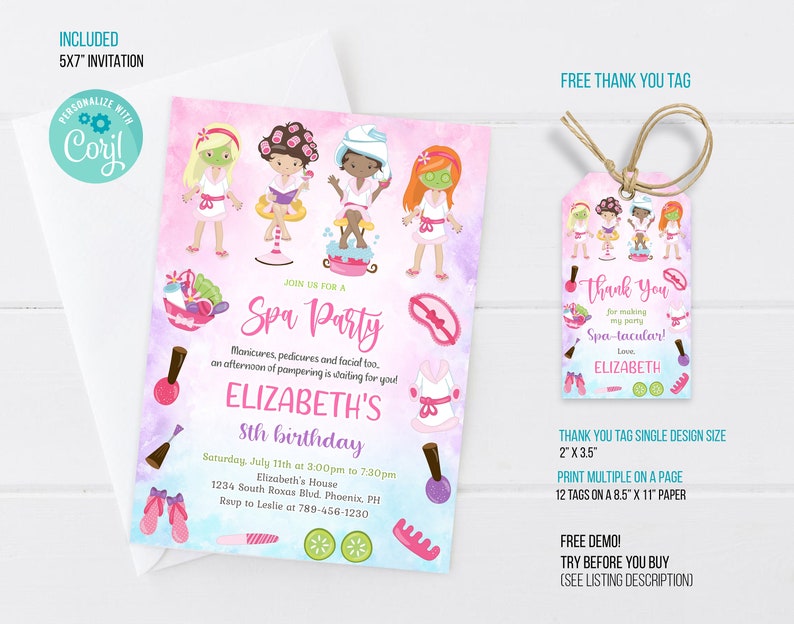 Spa Party Birthday Invitation Template Printable Spa Party - Etsy