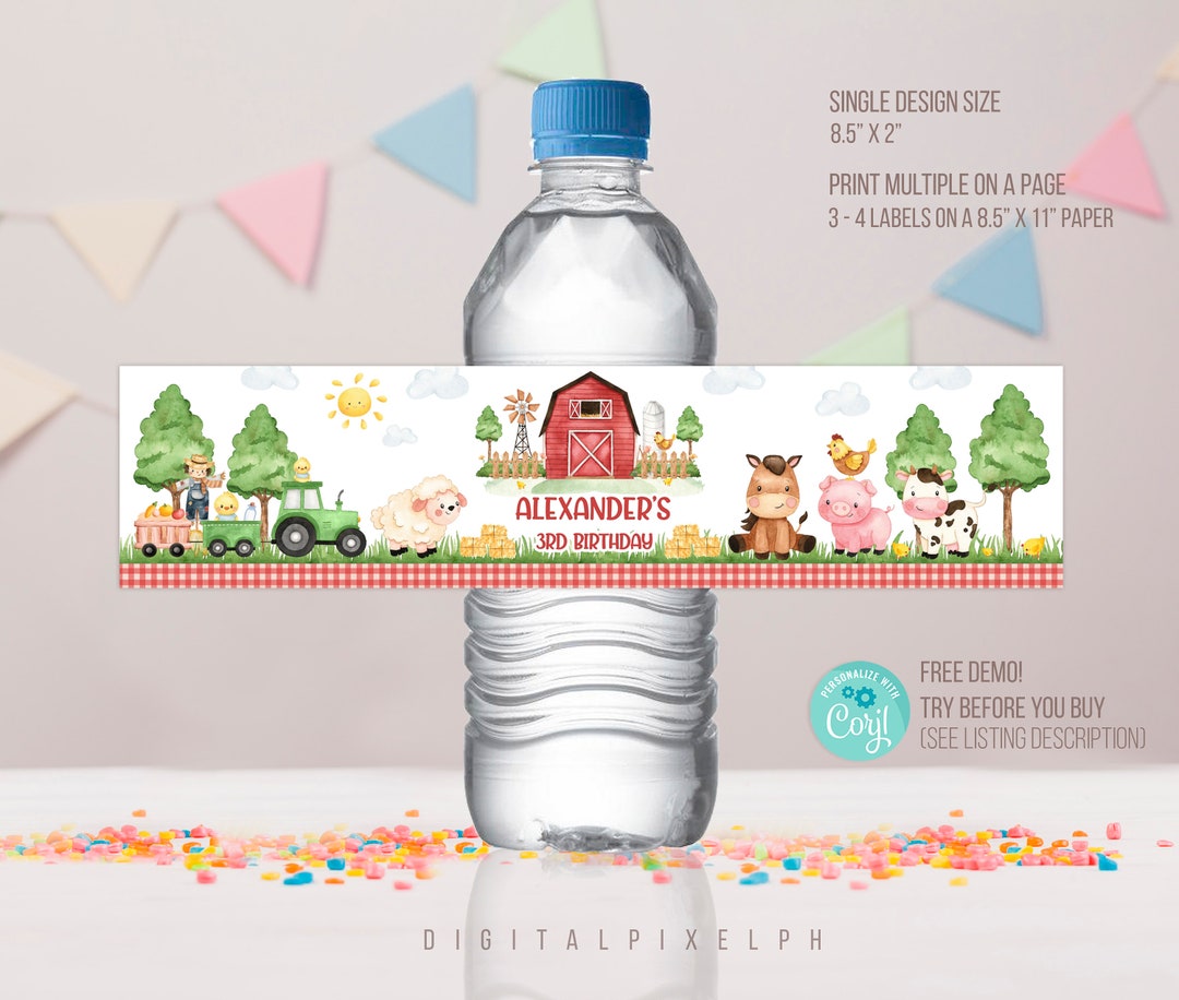 Editable Farm Water Bottle Label, Farm Label, Barnyard Water Bottle ...