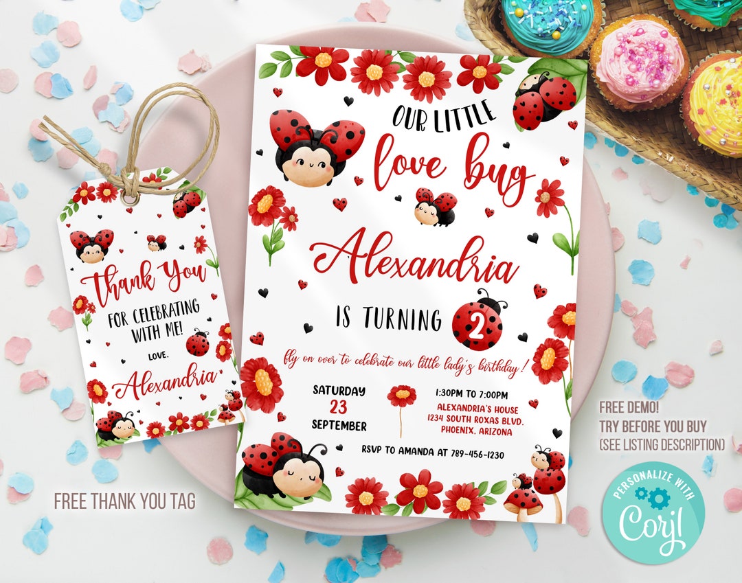 Lady Bug Birthday Invitation, Lady Bug Invite, Lady Bug Invitation ...