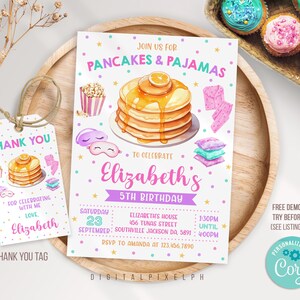 Editable Pancake Birthday Invitation Template, Pancakes and Pajamas ...