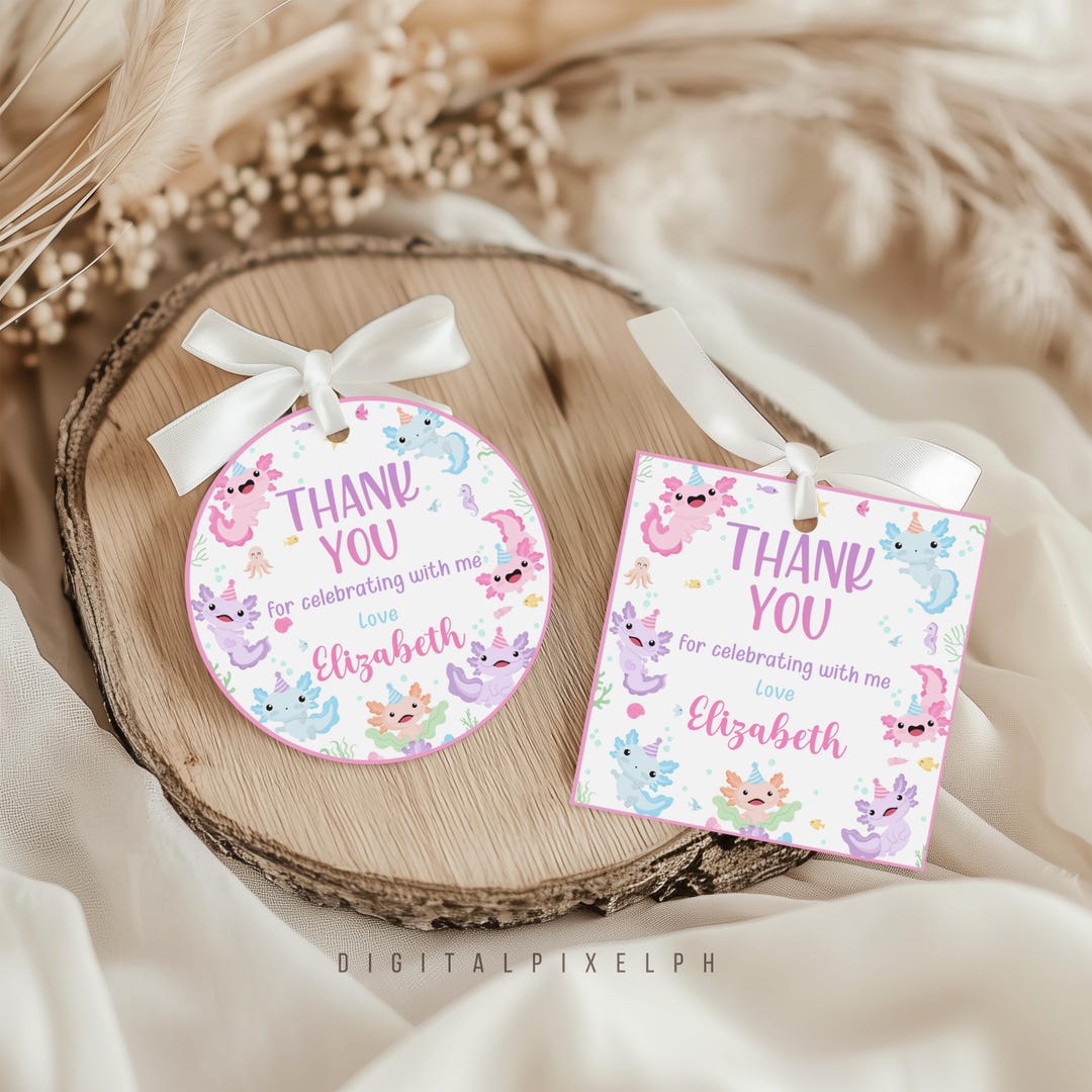 Editable Axolotl Thank You Tags, Party Favor (digital Download) - Etsy