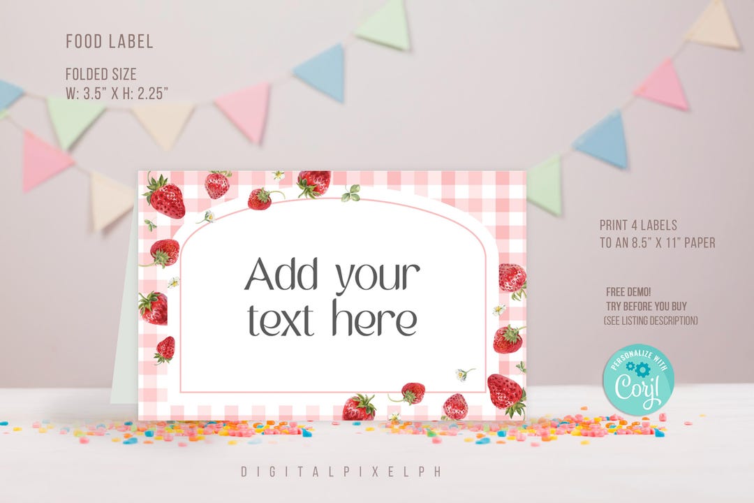 Editable Strawberry Food Label, Strawberry Food Tent Cards, Strawberry ...