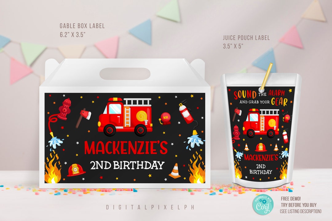 Editable Fire Truck Capri Sun Labels, Fire Truck Juice Labels, Fire ...
