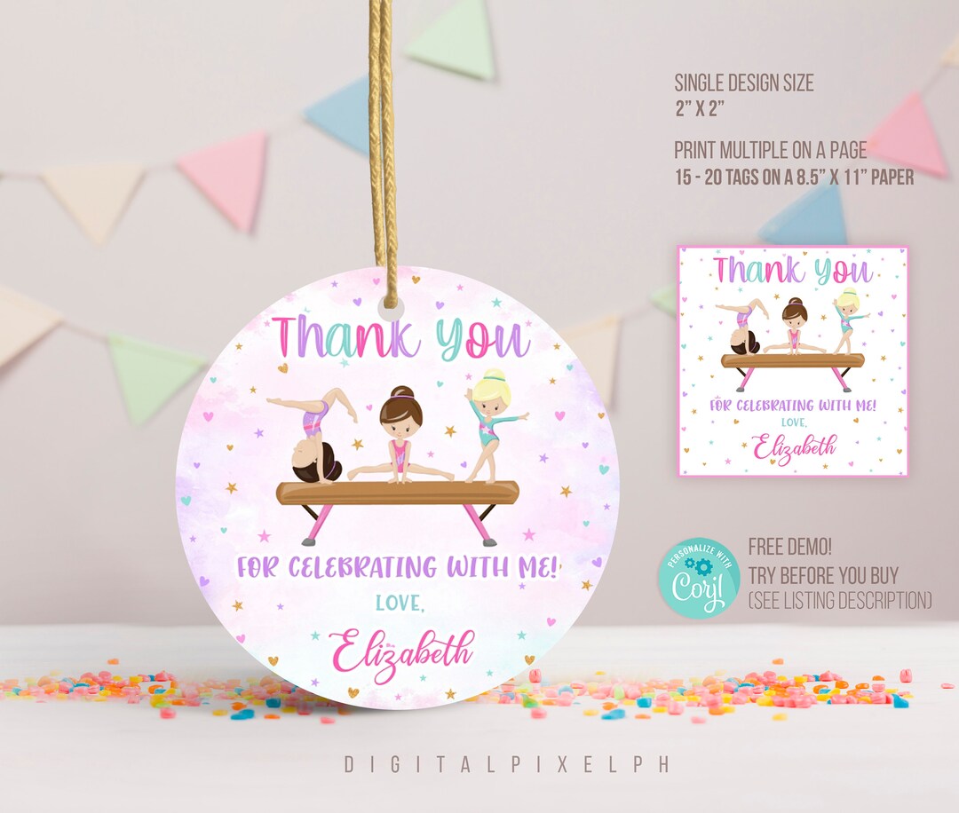 Editable Gymnastic Round Thank You Tags, Gymnastic Sticker, Gymnastic ...