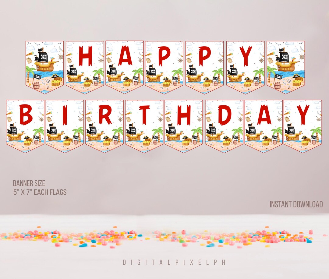 Pirate Happy Birthday Banner, Pirate Banner, Pirate Birthday Banner ...