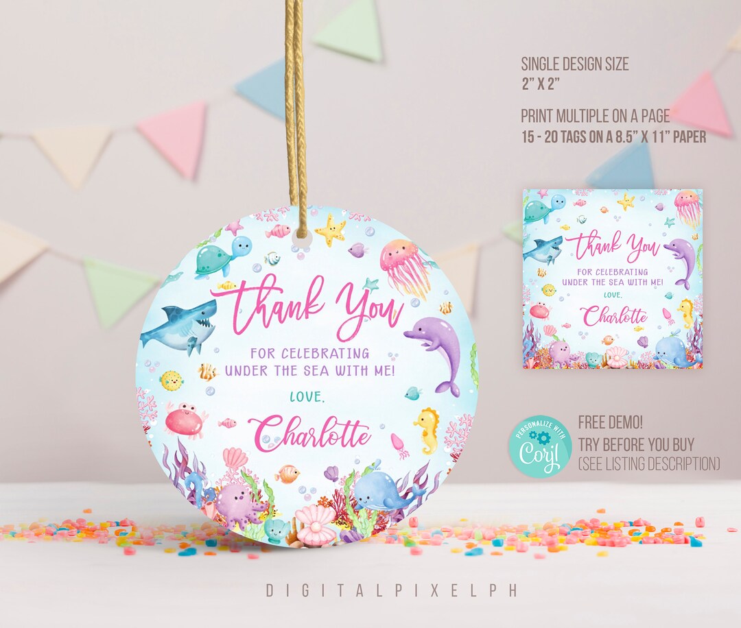 Editable Round Under the Sea Thank You Tags Under the Sea - Etsy