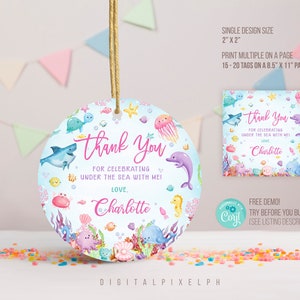 Editable Round Under the Sea Thank You Tags Under the Sea - Etsy