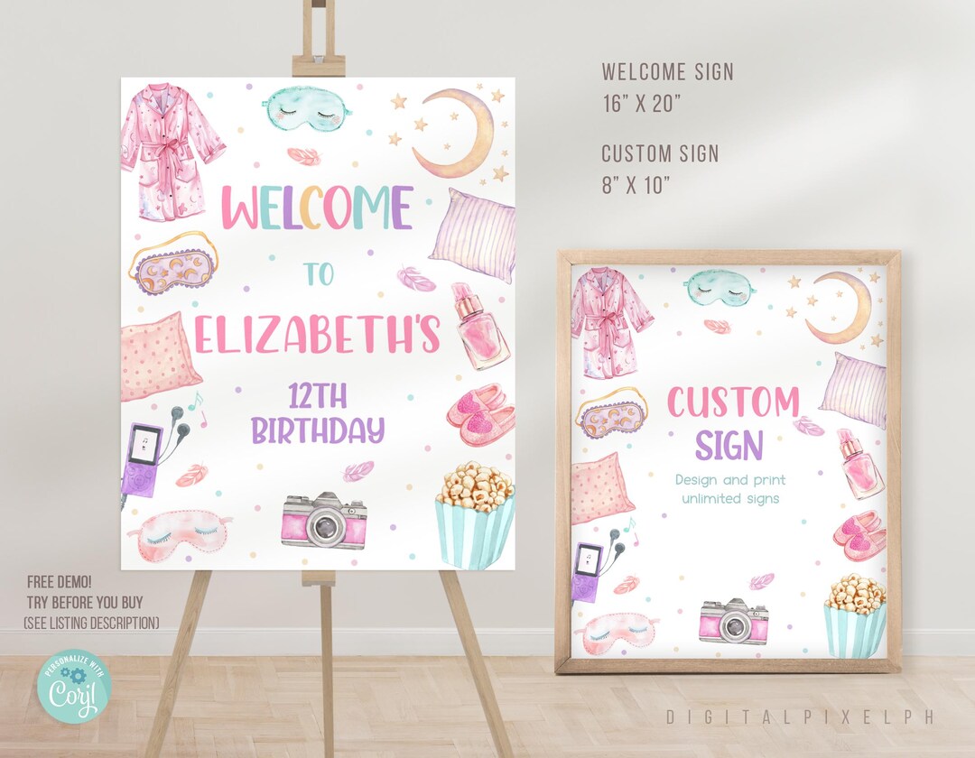 Editable Sleepover Party Welcome Sign Template, Sleepover Party Custom ...