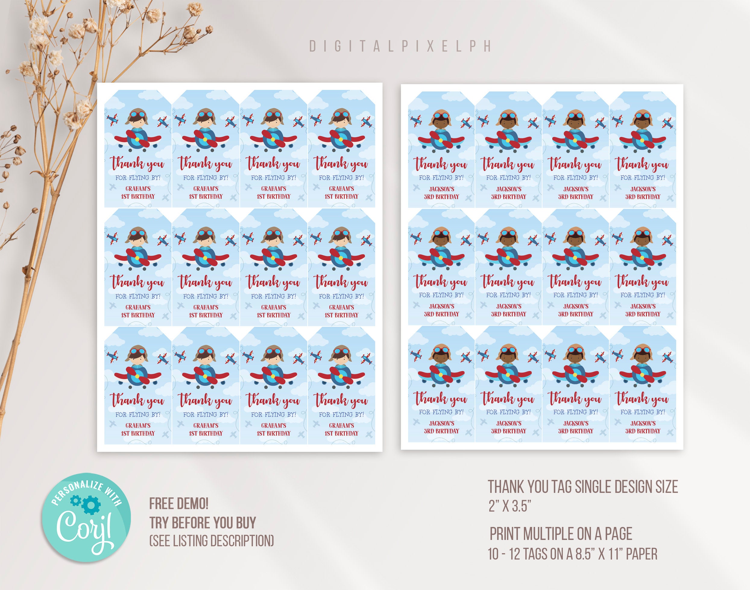 Editable Airplane Birthday Thank You Tags Airplane Favor - Etsy UK