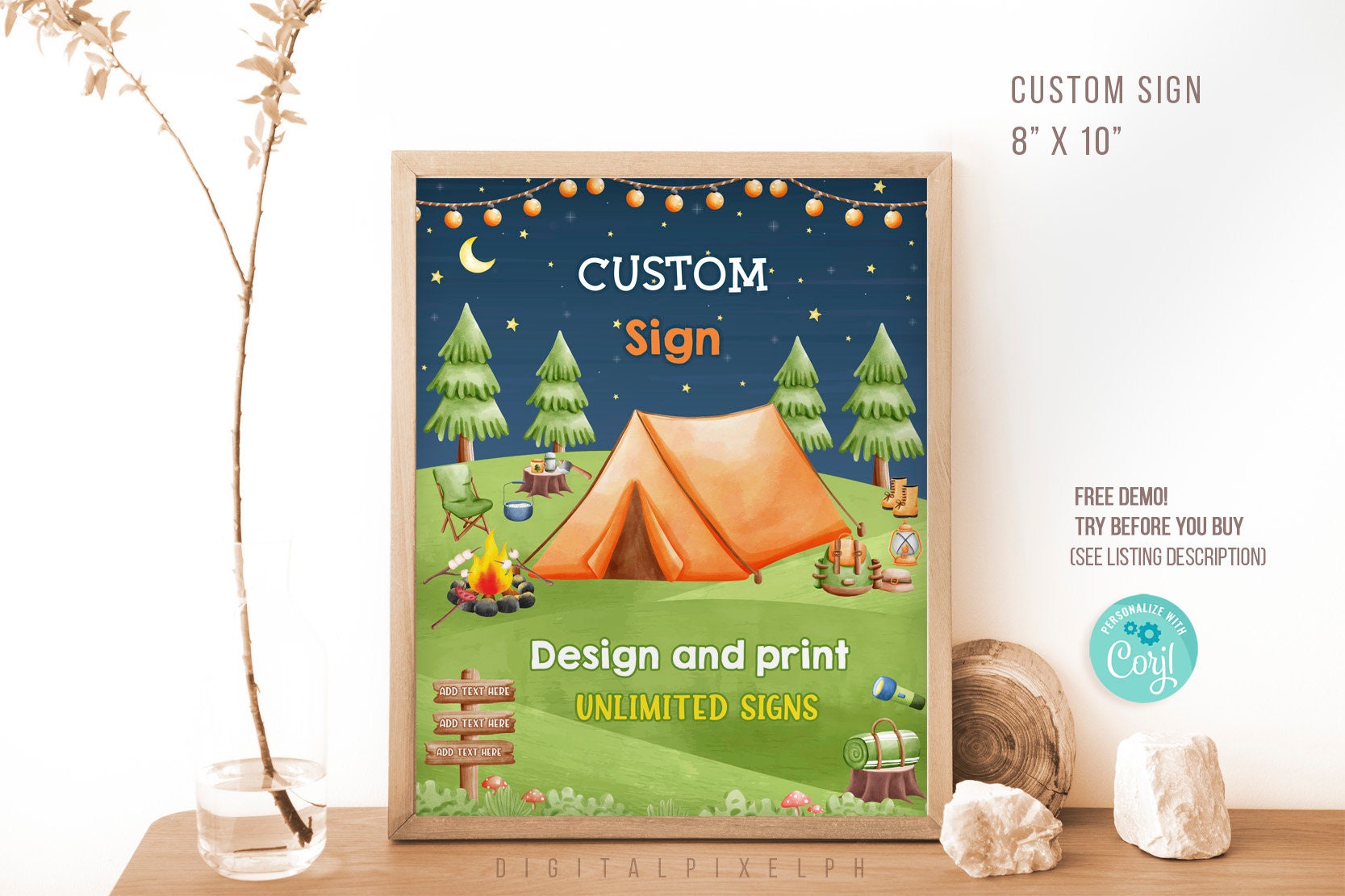 Editable Camping Welcome Sign Template, Camping Birthday Custom Sign ...