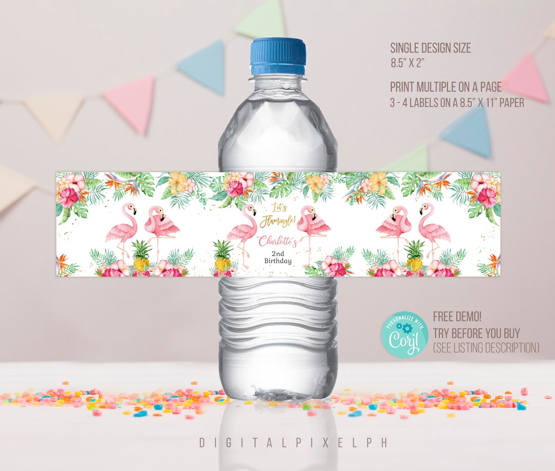 Editable Flamingo Water Bottle Label, Flamingo Label, Flamingo Water ...