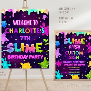 Editable Slime Party Birthday Welcome Sign Template, Slime Party Custom ...