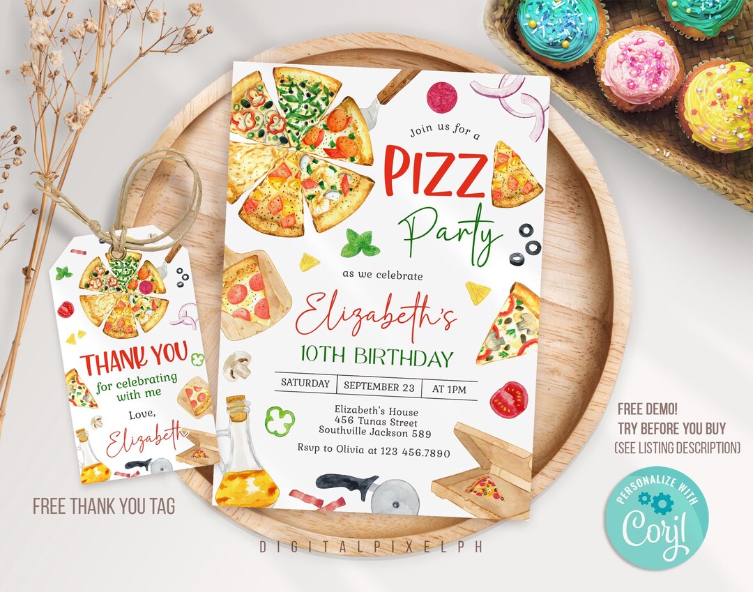 Editable Pizza Party Birthday Invitation Template, Pizza Party ...