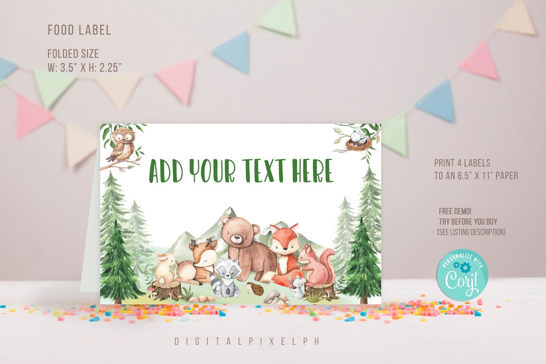 Editable Woodland Food Label, Woodland Birthday Party Food Tent Cards ...
