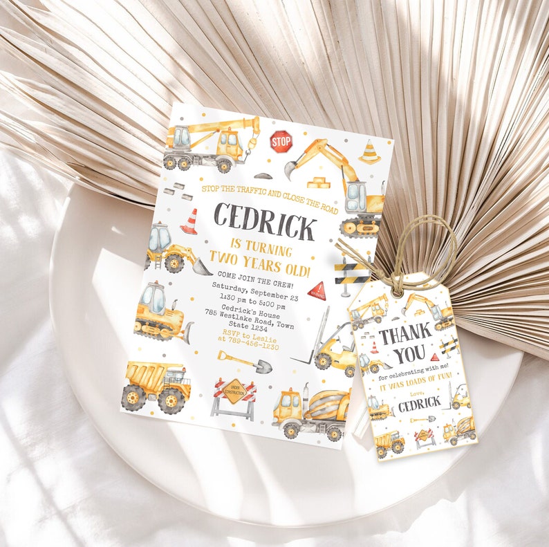 Construction Birthday Party Invitation Template Birthday Etsy