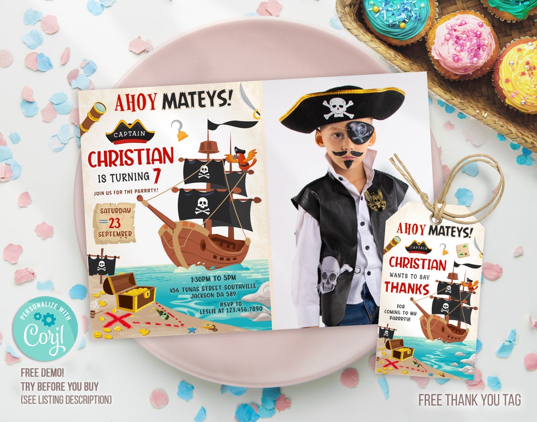 Editable Pirate Birthday Invitation Template, Pirate Birthday ...