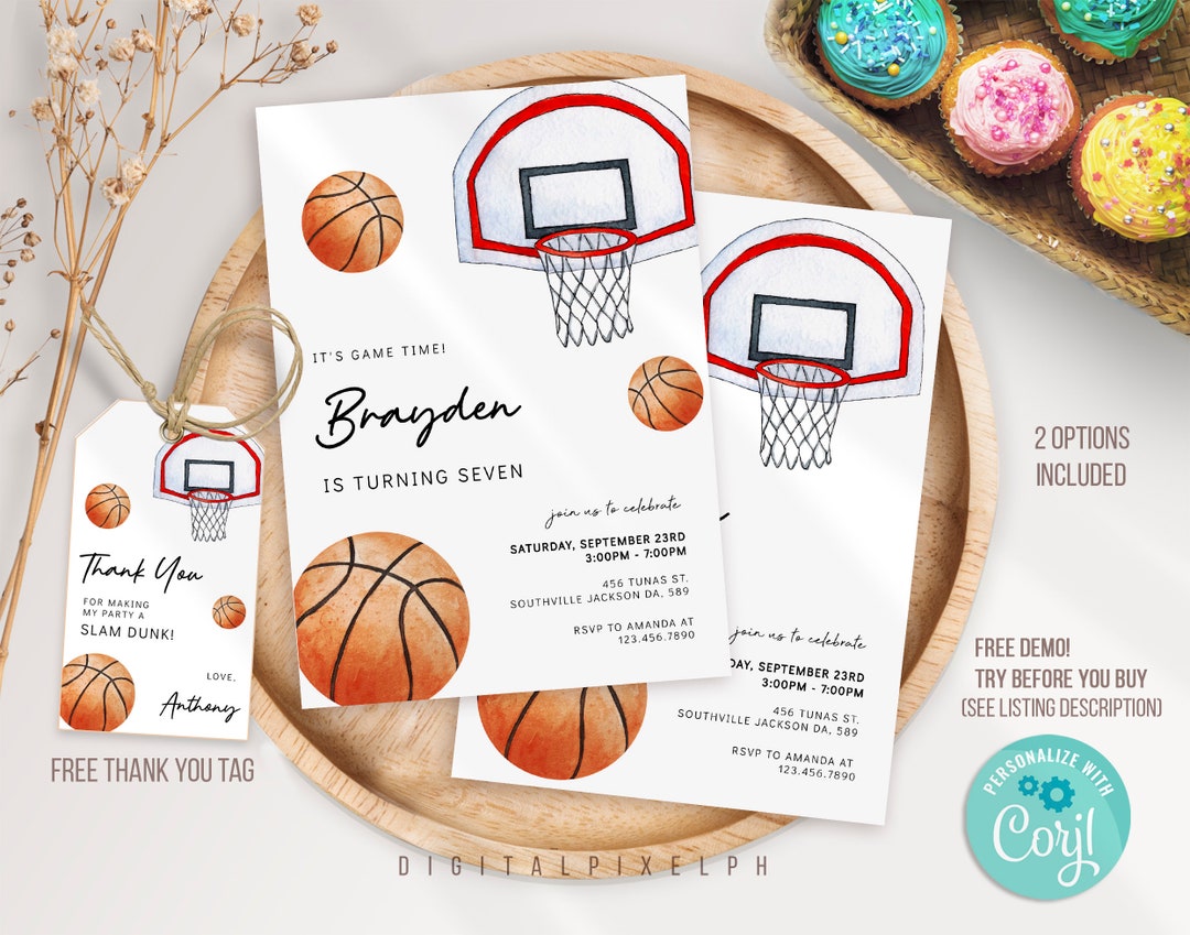 Editable Basketball Birthday Invitation Template, Basketball Birthday ...