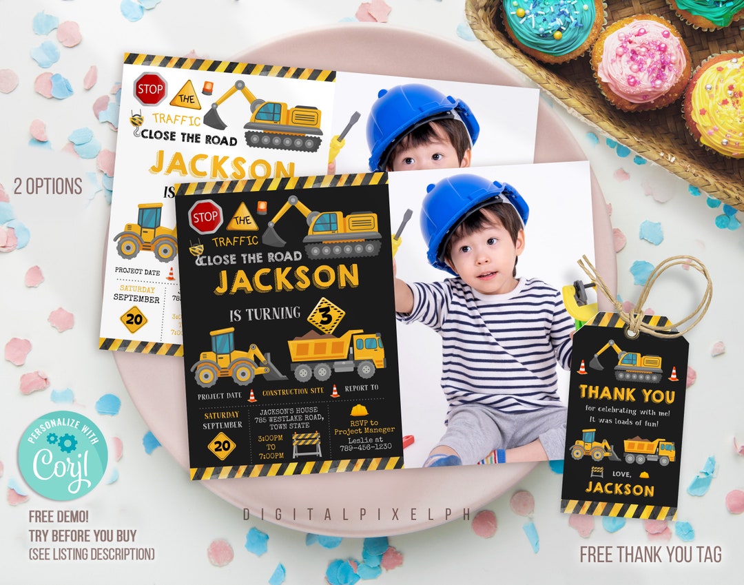 Editable Construction Birthday Invitation Template, Construction ...