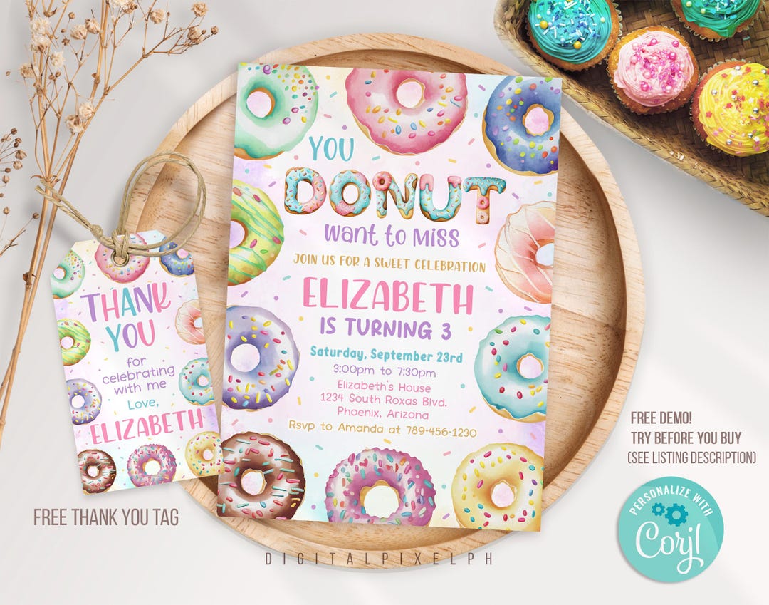 Editable Donut Birthday Invitation Template, Donut Birthday Invitation ...