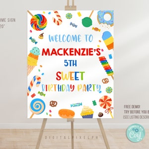 Editable Sweets Candy Welcome Sign Template, Sweets Birthday Custom ...