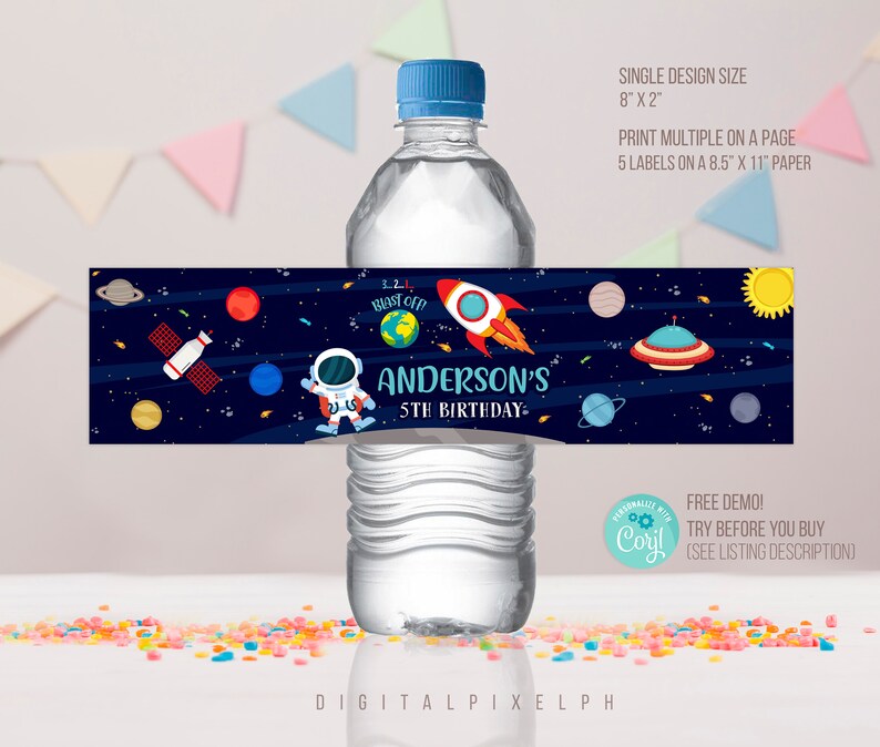 Editable Outer Space Water Bottle Label (digital Download) - Etsy