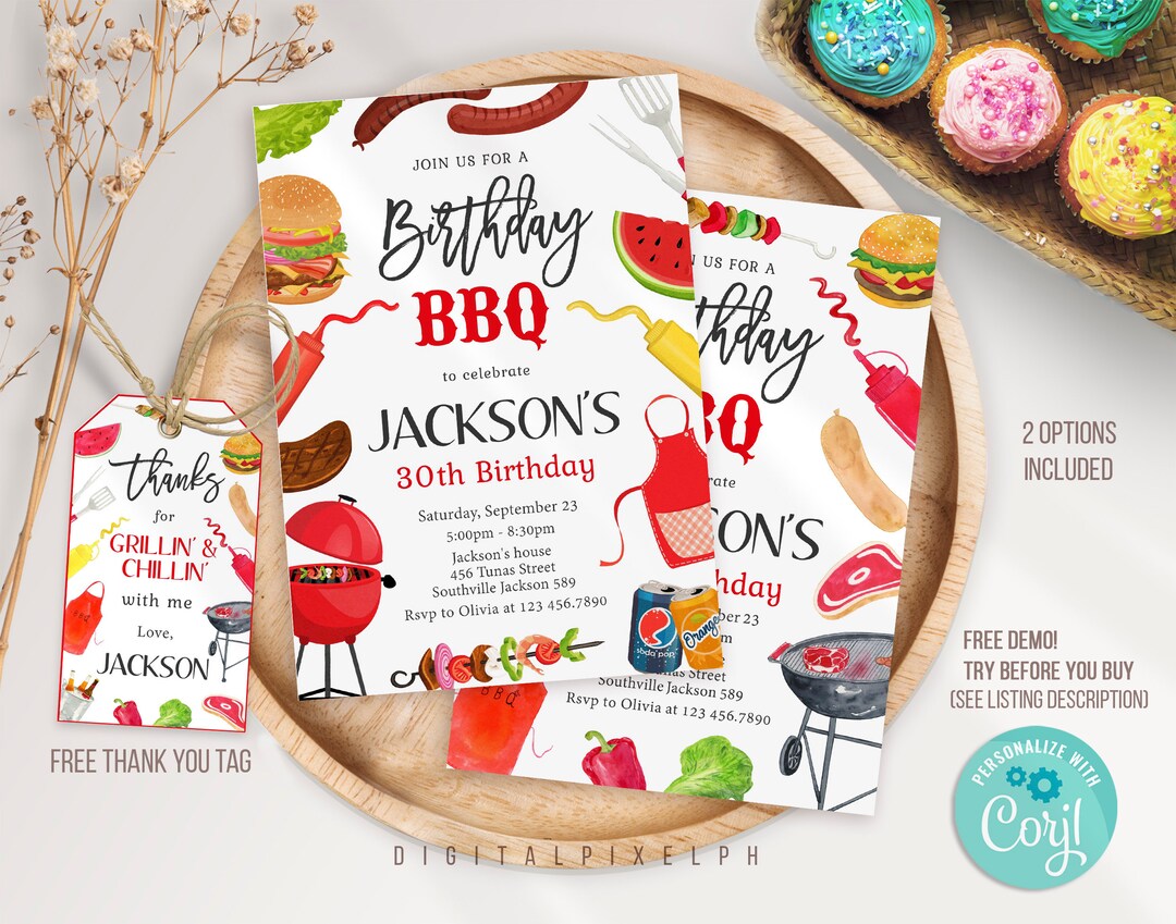Editable Backyard BBQ Birthday Invitation Template, Backyard BBQ ...