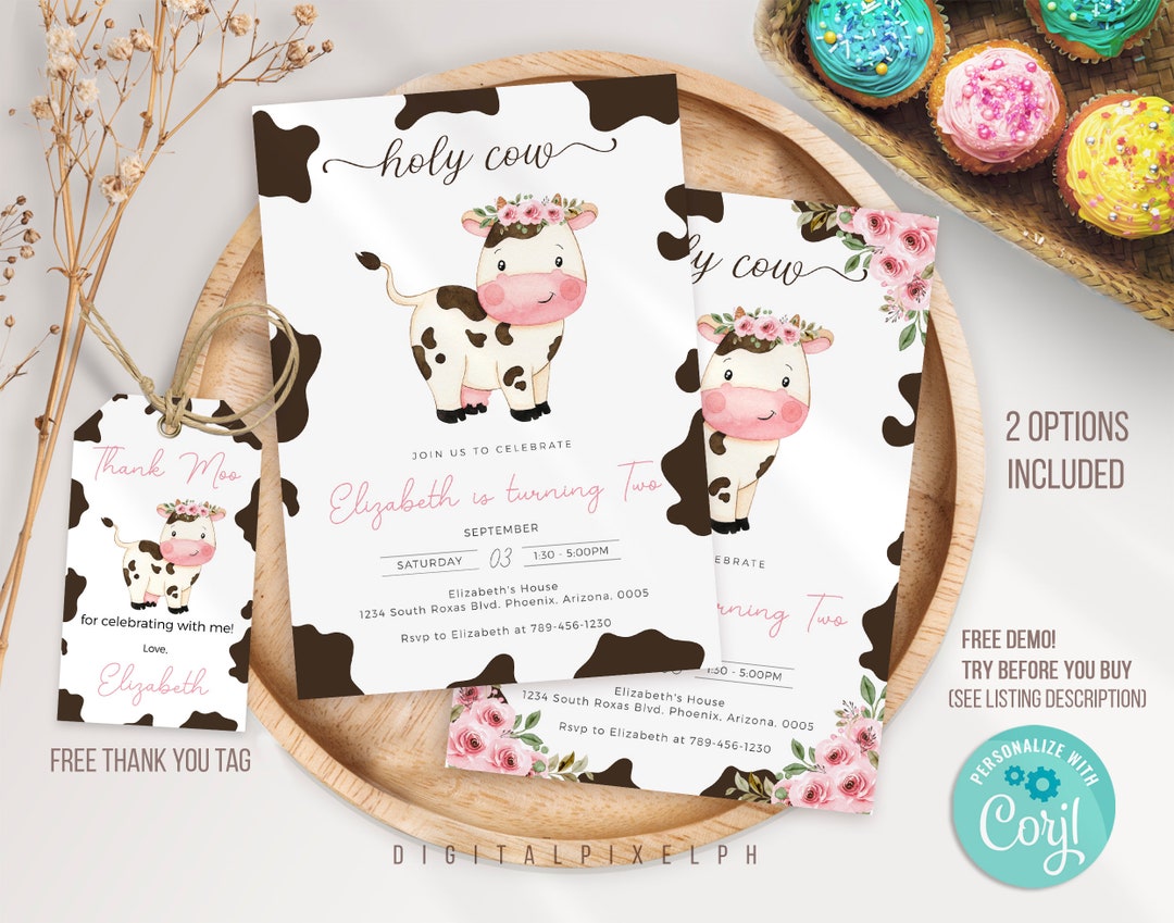 Holy Cow Birthday Invitation Template Printable, Holy Cow Birthday ...