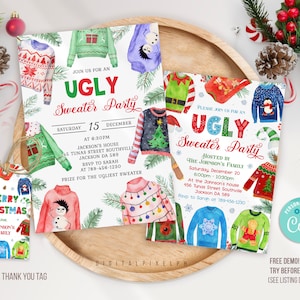 Editable Ugly Sweater Christmas Party Invitation, Christmas Party ...