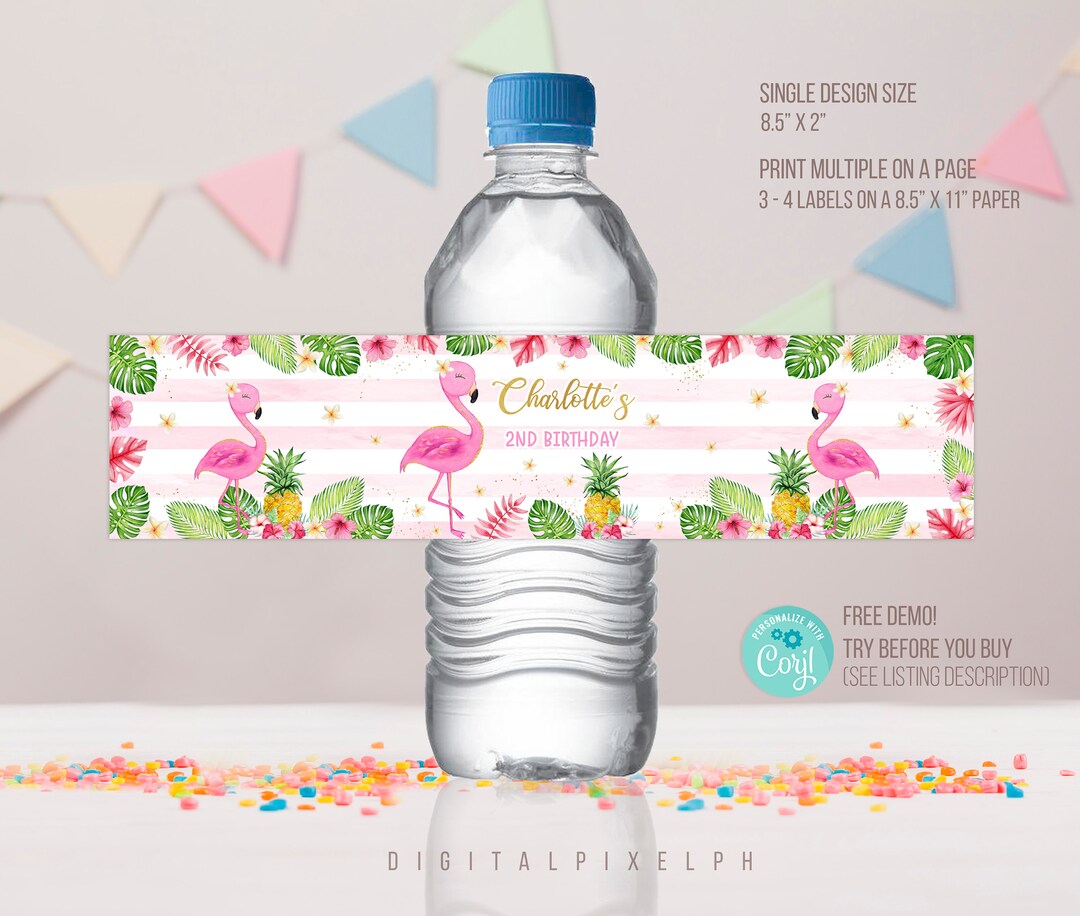 Editable Flamingo Water Bottle Label, Flamingo Label, Flamingo Water ...