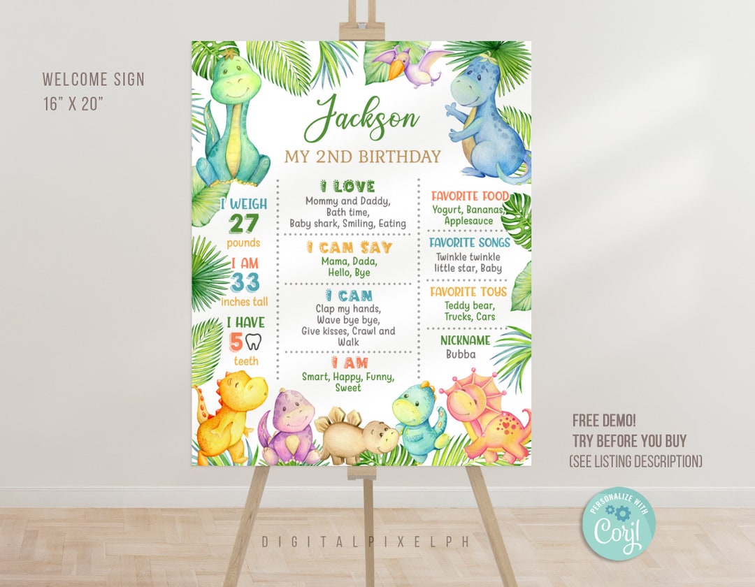 Editable Dinosaur Birthday Milestone Poster Template, Dinosaur ...