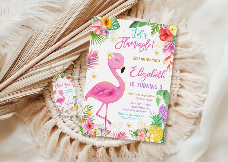 Editable Flamingo Birthday Invitation, Tropical Theme (digital Download ...