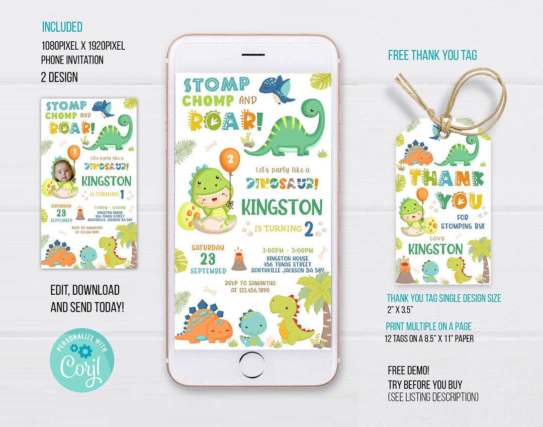 Editable Dinosaur Electronic Invitation Template, Dinosaur Phone ...