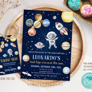 Outer Space Birthday Invitation Template, Planets Rocket Ship Astronaut ...