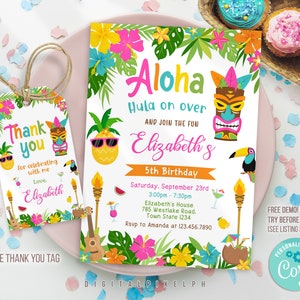 Editable Hawaiian Luau Birthday Invitation, Luau Party Invitation ...